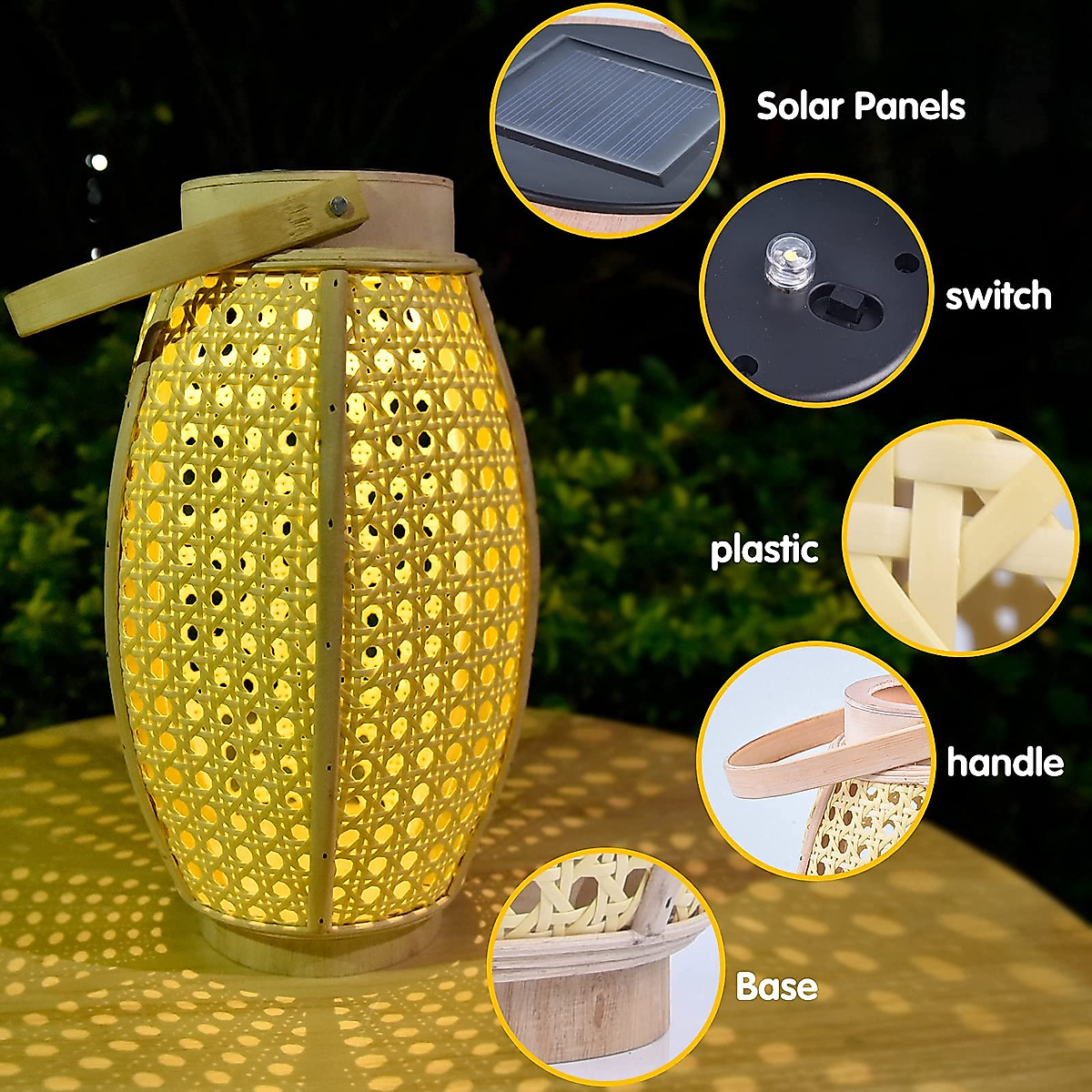 Solar Lanterns Outdoor Hanging - Outable Solar Rattan Woven Lantern Lamp with Handle for Hanging, Auto ON/Off Table Lantern Garden Patio Yard Home Decoration with Warm LED Light