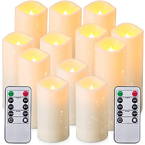 YIIA Flameless Candles Waterproof Outdoors & Indoors, Battery Candles with Remote Timer, Decorative Remote Led Candles (D 2.2''xH 4'' 5'' 6'' 7'') - 12 Pack