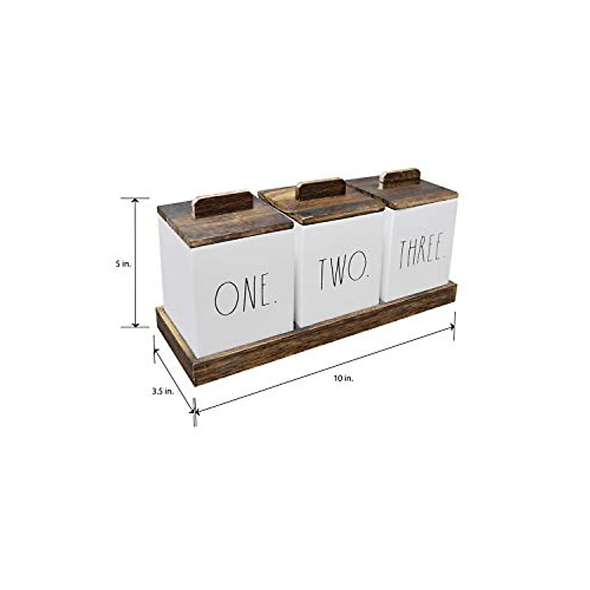 Rae Dunn Bathroom Containers for Organizing - Storage Canister Set of 3 with Lids and Wood Tray - Home Decor, Bathroom Vanity Organizer, Toilet Tank Topper, Makeup and Accessories Holder