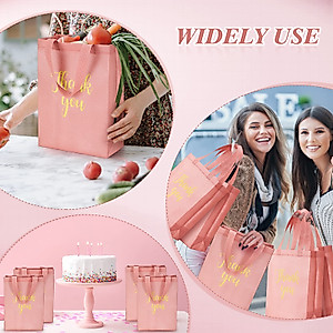 Roowest 50 Pcs Reusable Thank You Grocery Bags Shopping Bags Non Woven Shopping Merchandise Bag with Handles (Pink, Gold)