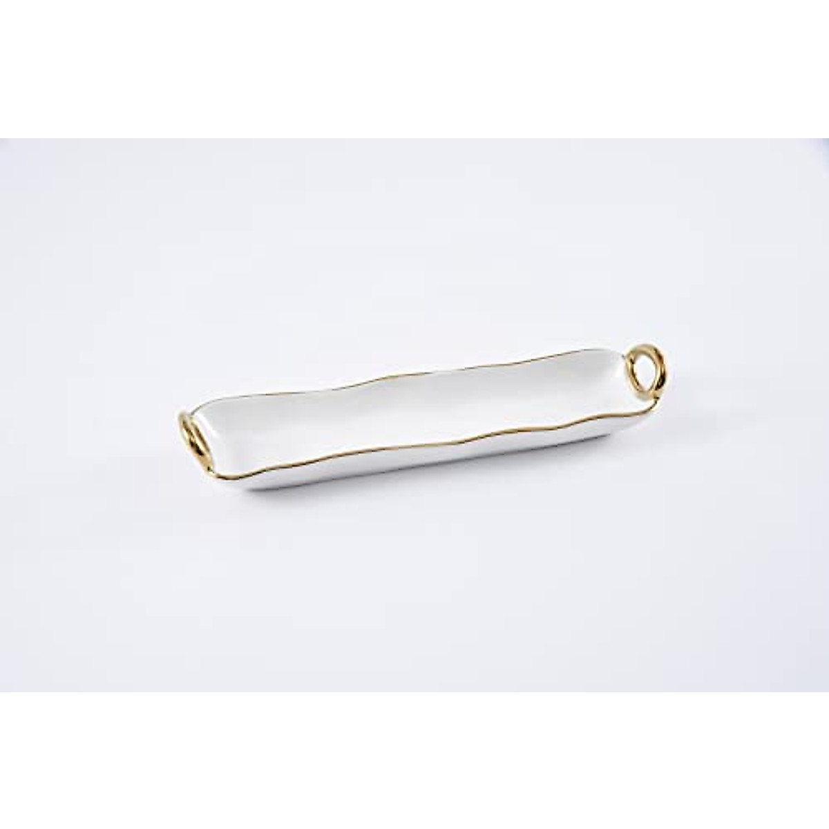 Pampa Bay Titanium-Plated Porcelain Golden Handles Cracker Tray, 14.25 x 3.25 x 2in
