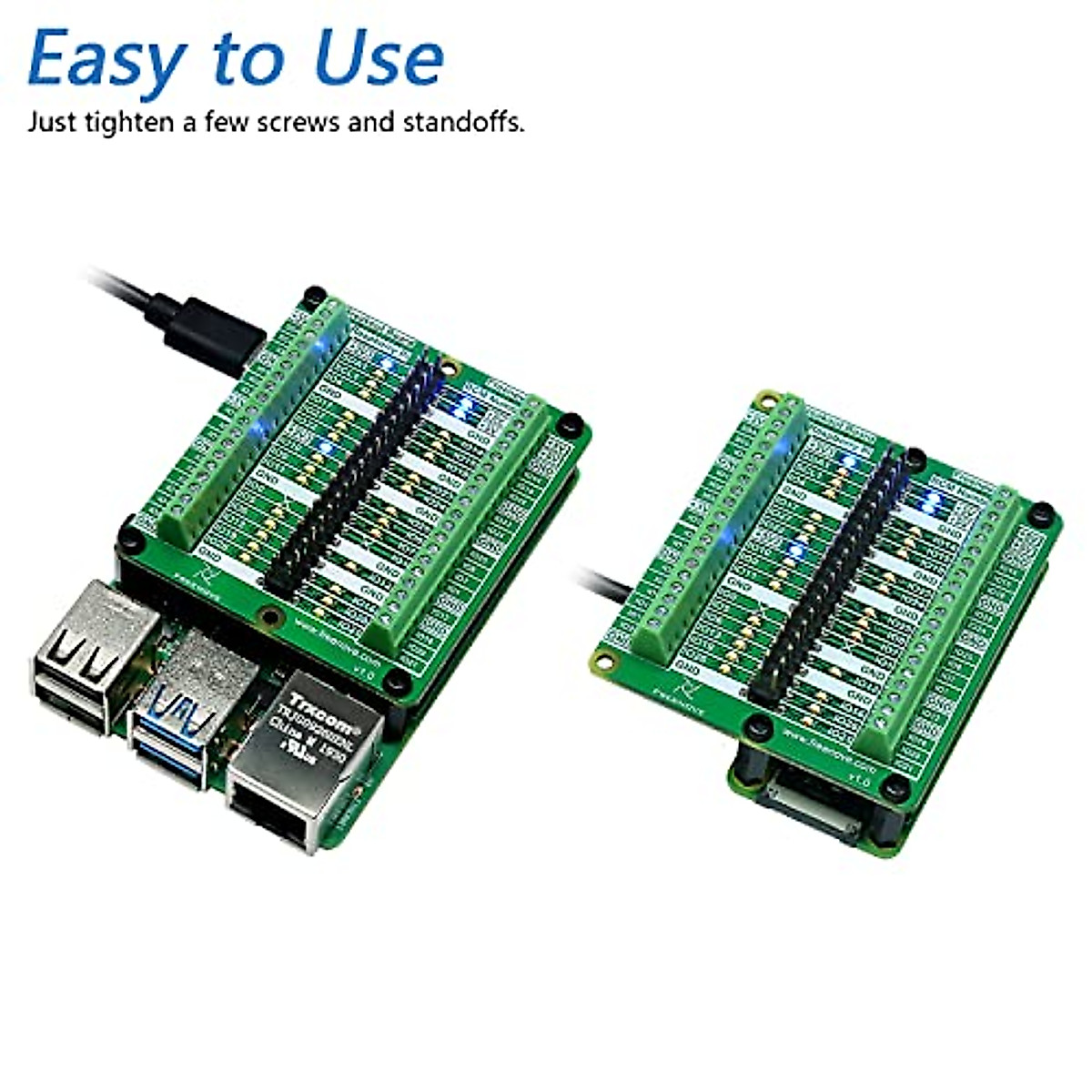 Freenove Breakout Board for Raspberry Pi 5 / 4B / 3B+ / 3B / 3A+ / 2B / 1B+ / 1A+ / Zero W/Zero, Terminal Block HAT, GPIO Status LED