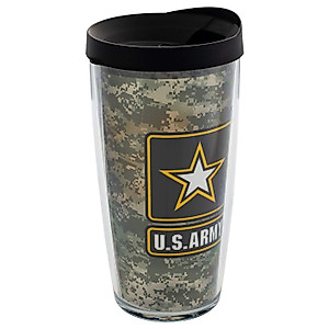 Signature Tumblers US Army Wrap on Camouflage 16 Ounce Double-Walled Travel Tumbler Mug with Black Easy Sip Lid