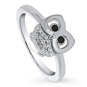 BERRICLE Sterling Silver Owl Cubic Zirconia CZ Fashion Ring for Women, Rhodium Plated Size 5