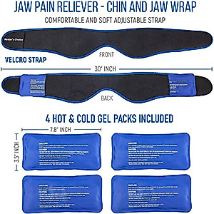 Face Ice Pack - Use as Wisdom Teeth Ice Pack, TMJ Relief Products, Jaw Pain - Hot & Cold Therapy for Chin, Headaches, Post Surgery Treatment - Adjustable Face Wrap Includes 4 Gel Packs