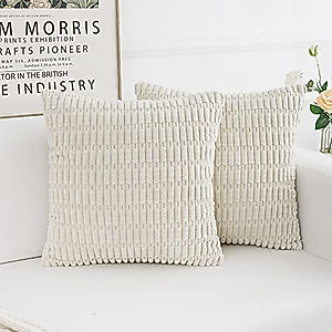 Qidordour Throw Pillow Covers, 18x18 inch, Pack of 2 Couch Pillows Cover, Soft Corduroy Decorative Pillow Covers, Square Pillowcase for Bed Sofa Chair Car Bedroom Home Boho Farmhouse Decor, Cream