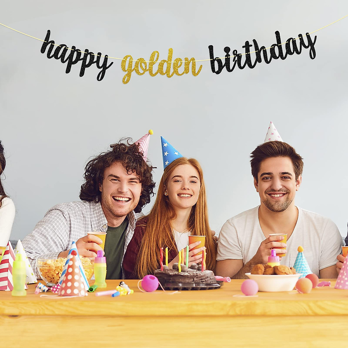 Dill-Dall Happy Golden Birthday Banner, Golden Birthday Party Decor, 5th, 21st, 24th, 25th, 28th, 30th, 50th 60th Birthday Decorations