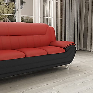 US Pride Furniture Michael Collection Modern Style Faux Leather Couch-Versatile 3 Seater Accent Piece for Living Room, Bedroom or Office-Comfortable Design and Elegant Look, 79" Sofa, Red/Black
