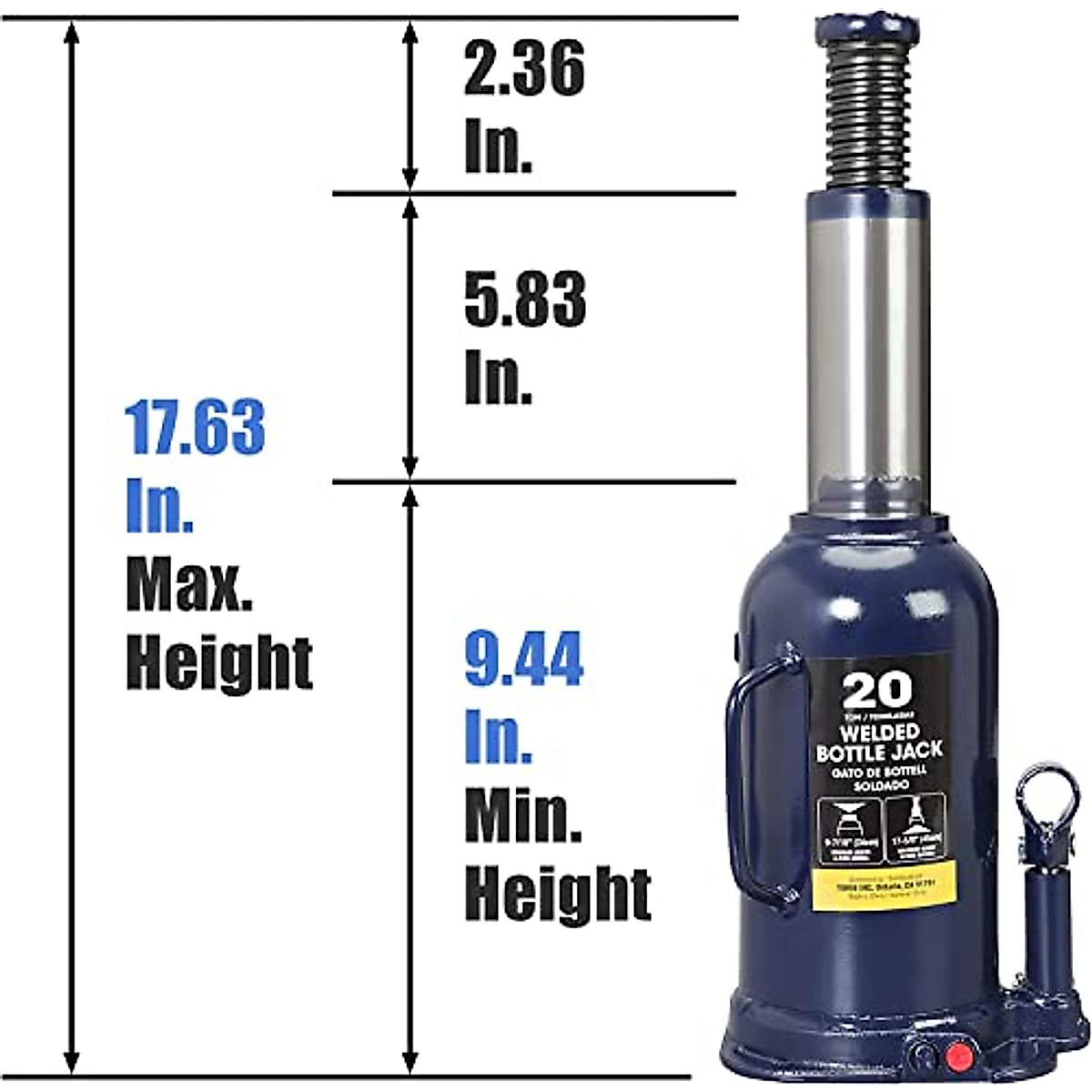 BIG RED 20 Ton (40,000 LBs) Torin Welded Hydraulic Car Bottle Jack for Auto Repair and House Lift, Blue, AT92003UR