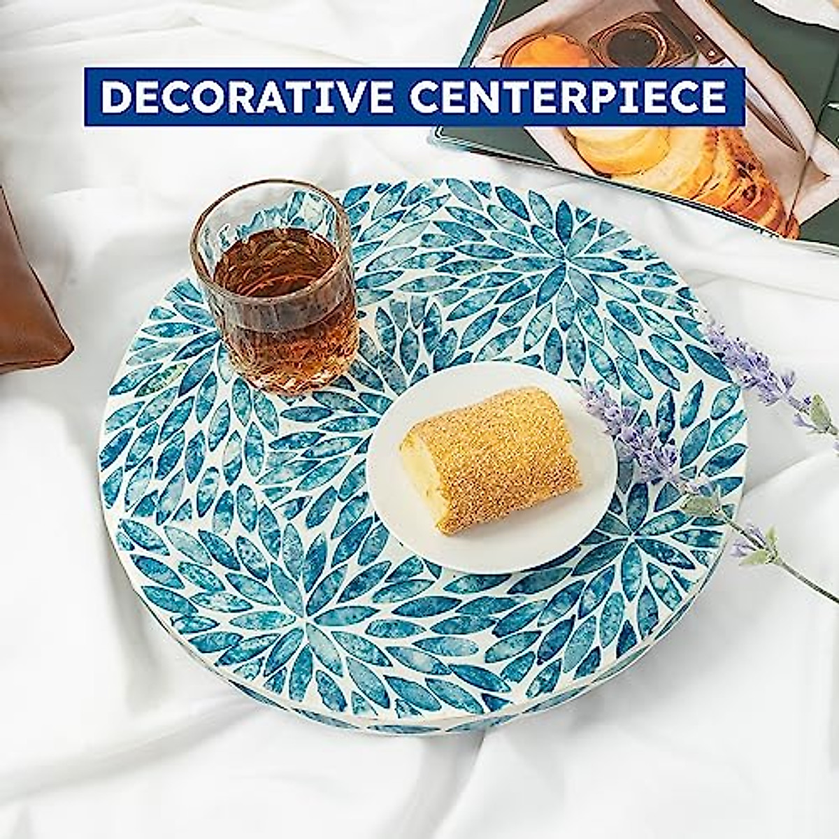 CLAYNIX Lazy Susan for Table Mother of Pearl Turntable Organizer, Wood Round Spinning Tray Rotating for Kitchen, Cabinet, Counter Spice Pantry (D 12.5 in)