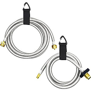 GardenNow Upgraded Propane Brass 4 Port Tee Kit Propane Brass Tee Adapter Kit with 5FT and 12FT Stainless Braided Hoses Allow for Connection Between Auxiliary Propane Cylinder and Propane Appliances