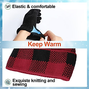 Cosweet Scarf and Gloves Set - Winter Knitted Warm Set, Plaid Scarf Winter Gloves Knitted Hat with Pompom Flurry Ball for Women Men Outdoor Sports Running Skiing Cycling Yoga Christmas Gift