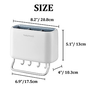 Kitchen Utensil Holder for Wall Hanging White Cooking Utensil Crock with 3 Dividers, Plastic Cutlery Caddy, Practical Utensil Pot for Counter for Fork Spoon Knife Spatula Flatware Silverware