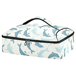 NFMILI Casserole Carrier for Hot and Cold Cute Anime Dolphin Print, Insulated Food Delivery Bag Reusable Warmer Carrier Bag with Inner Pocket Aesthetic Print 15.75×11.81×3.94 inch
