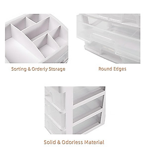 Nenozi Cosmetic Storage Box, White, 3 Large Drawers, 6 Top Compartments, PP Plastic, 11 x 7 x 5.5 in
