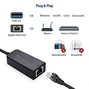 Cable Matters Plug & Play USB to Ethernet Adapter with PXE, MAC Address Clone Support (USB 3.0 to Gigabit Ethernet, Ethernet to USB, Ethernet Adapter for Laptop) Supporting 10/100/1000Mbps in Black