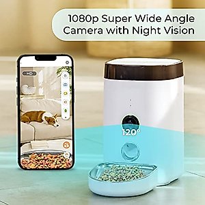 DOGNESS Automatic WiFi Dog/Cat Smart Camera Feeder - 6.5Lbs Large Capacity App Control Food Dispenser with WiFi, Portion Control, Voice Recording, Camera, Timer Programmable (4L White)
