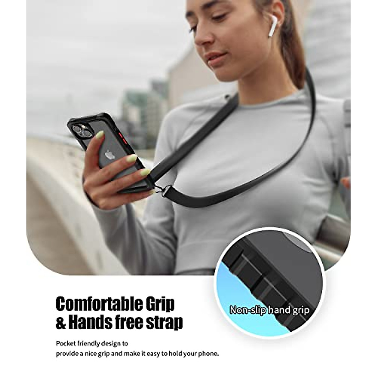 GOOSPERY Z Bumper 360° Sturdy Kickstand Ring Holder Crossbody Compatible with iPhone 14 Plus Case [Strap Included] Dual Layer Structure TPU EdgeClear Cover with Strap, Black