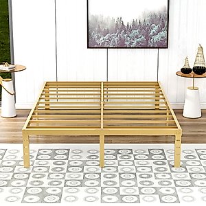 alazyhome Full Size Bed Frame 14 Inch Metal Platform Bed Frame Heavy Duty Steel Slats Support No Box Spring Needed Noise-Free Easy Assembly Gold