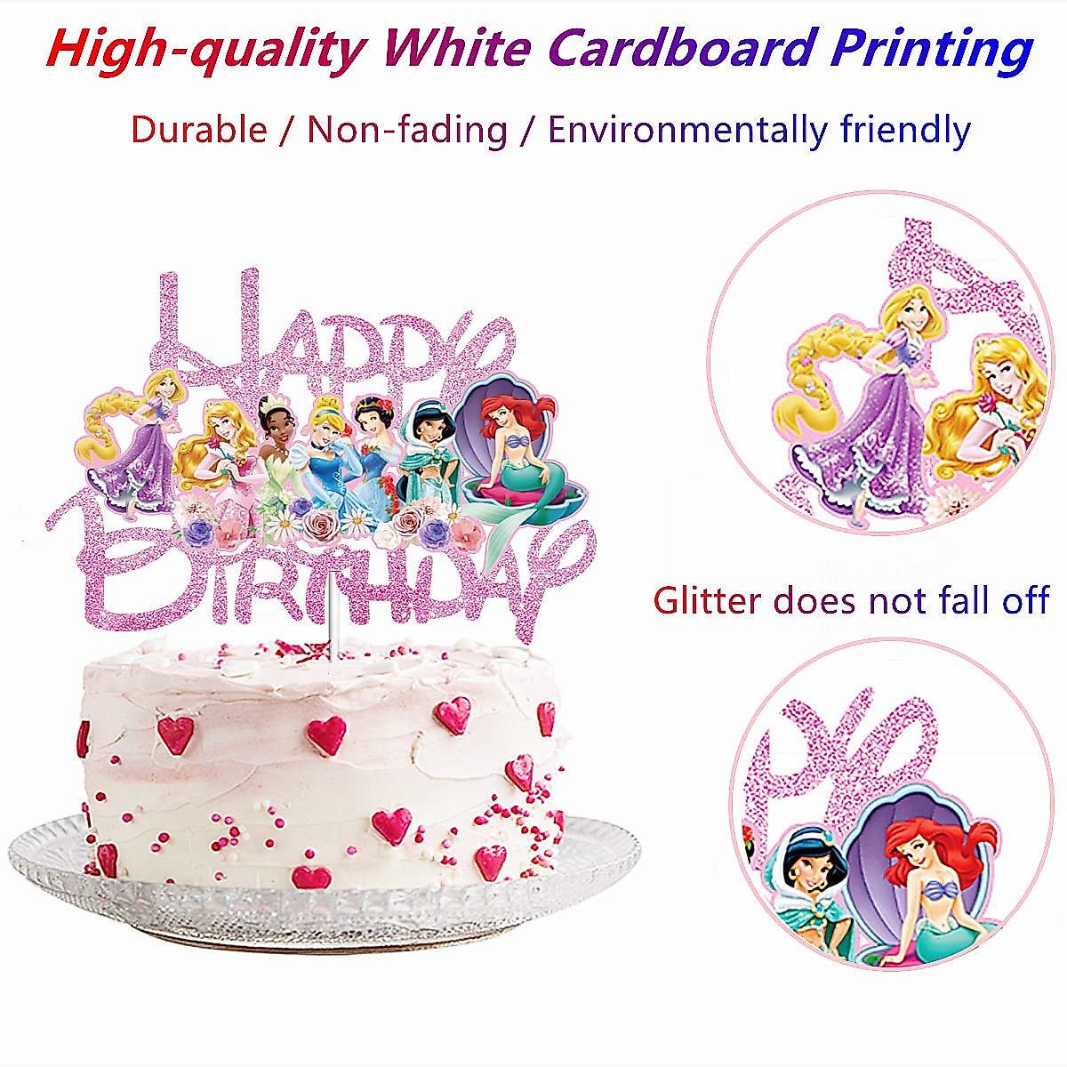 Princess Birthday Party Supplies, Princess Cake Toppers For Girls, Pink Glitter Princess Cake Decorations Castle Party Decorations Theme Birthday Party Suppliers for Princess Party Supplies Décor