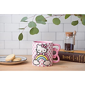 Silver Buffalo Hello Kitty Rainbow Dots Shaped Handle Ceramic Mug, 20 Ounces