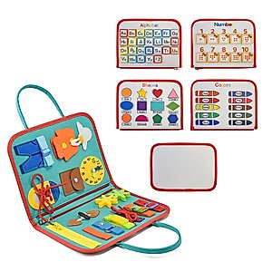 Busy Board Montessori Toy for 1-4 Year-Old Toddlers Sensory Activity- Airplane Travel Essentials Kids Ages 1-3 Road Trip Games Quiet Book Birthday Gifts Learning Toy 18 Months Baby Educational