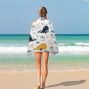 My Little Nest Bath Towels Soft Absorbent Bathroom Towel Whales Sea Animals Pattern Quick Dry Bath Towel Large Shower Towels Lightweight Hand Towels 31" x 51"