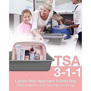 BAGSMART TSA Approved Toiletry Bag, 2 Pack Clear Makeup Cosmetic Bag Organizer, Quart Size Travel Bag for Toiletries, Carry-on Travel Accessories Essentials - Pink