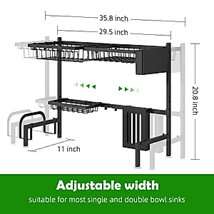 Clothink Over Sink Dish Drainer Drying Rack,Adjustable Dish Drying Rack 29.5" to 35.8" W,Kitchen Sink Drying Rack,Stainless Steel Over The Sink Drying Rack for Kitchen Counter Shelf
