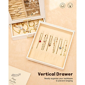 Homde Jewelry Organizer Girls Women Jewelry Box for Necklaces Rings Earrings Gift Jewelry Storage Case (White + Gold)