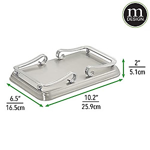 mDesign Decorative Metal Guest Disposable Paper Hand Towel Storage Tray Dispenser - Sturdy Holder with Non-Skid Base and Scroll Design - for Bathroom Vanity Countertops - Brushed/Chrome