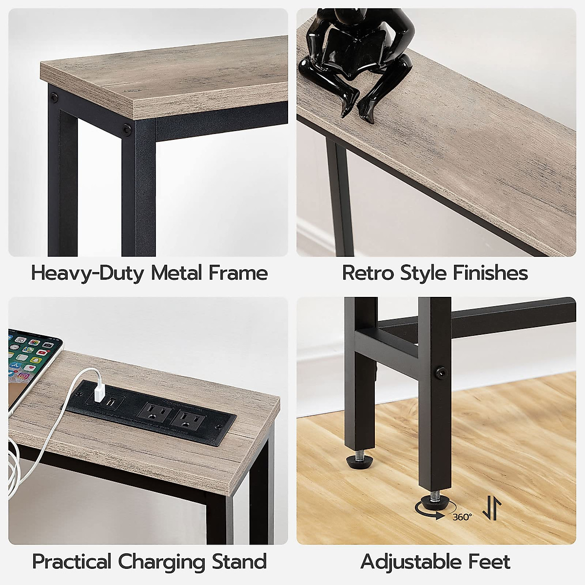 HOOBRO 47.2" Skinny Console Table with Power Outlets, 5.9" Behind Couch Table with Charging Station, Narrow Sofa Table, Long and Thin Table for Entryway, Living Room, Greige BG15XG01G1
