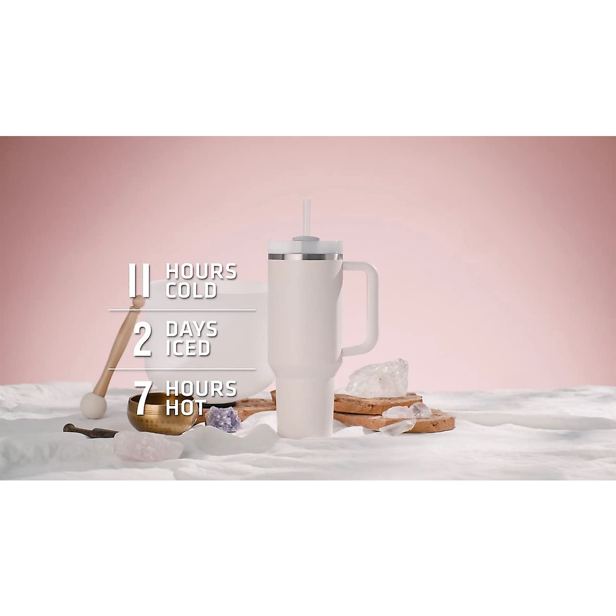 Insulated 40oz Quencher H2.0 Travel Tumbler Mug with Handle, 2 in 1 Slide Lid, Reusable Straw, and Plastic Grip - Double Walled Stainless Steel Keeps Hot and Cold (Fog)