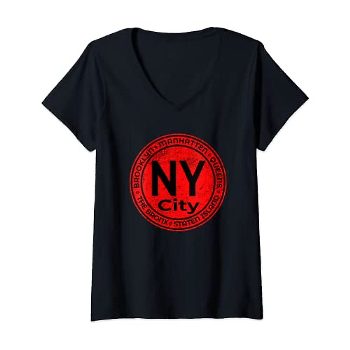 Womens The Five Boroughs Of New York Circle Souvenir Gift Design V-Neck T-Shirt
