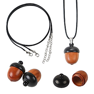 2 PCS Wooden Acorn Charms Nut Box Pendant with 2 PCS Black Waxed Necklace Cord and Lobster Claw Clasp for DIY Accessories Pendant Decorations Jewelry Making