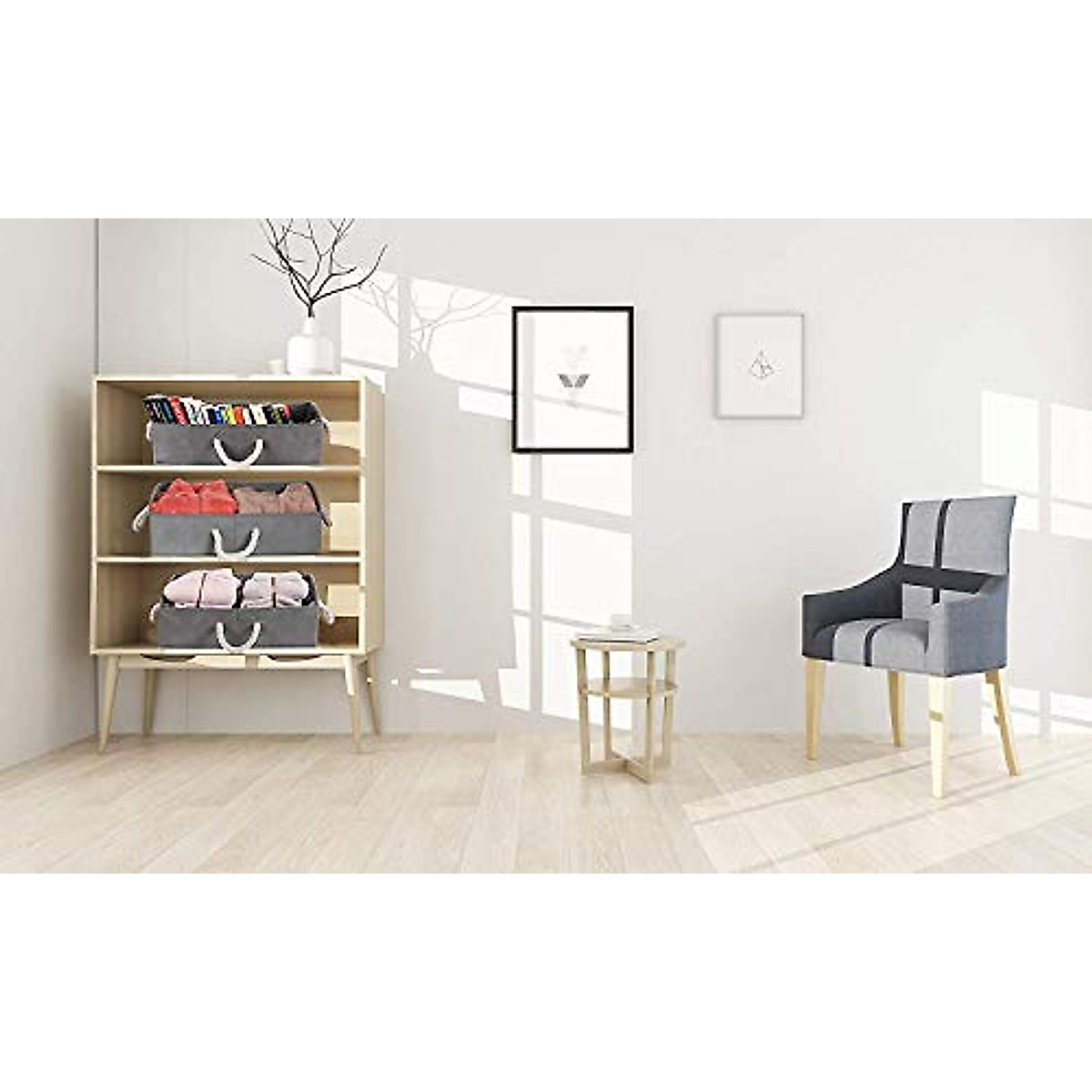 YCOCO Large Storage Basket Bin Set [3-Pack] Storage Cube Box Foldable Canvas Fabric Collapsible Organizer With Handles For Home Office Closet Toys Clothes Kids Room Nursery,Grey