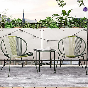 Grand patio 3-Piece Outdoor Acapulco Chair Set, Patio Furniture Set with Wicker Rope, Bistro Table and 2 Low Seat Chairs, Cool Olive Green