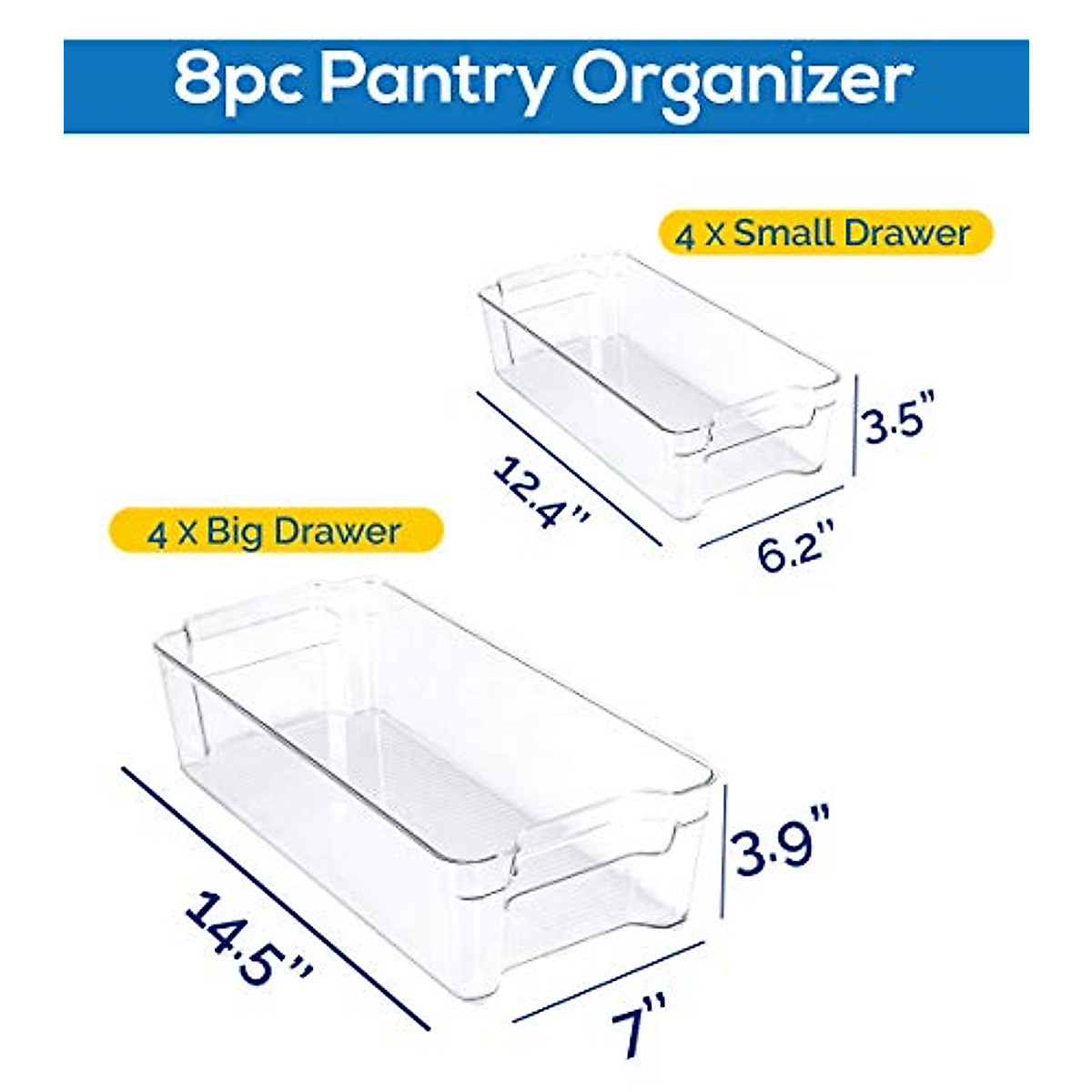 Utopia Home Organizers Set (10 Pack) - Pack of 8 Organizer Bins & Pack of 2 Egg Tray - Clear Plastic Pantry Storage Racks for Freezer, Kitchen Countertops & Cabinets - Refrigerator/Pantry Organizers