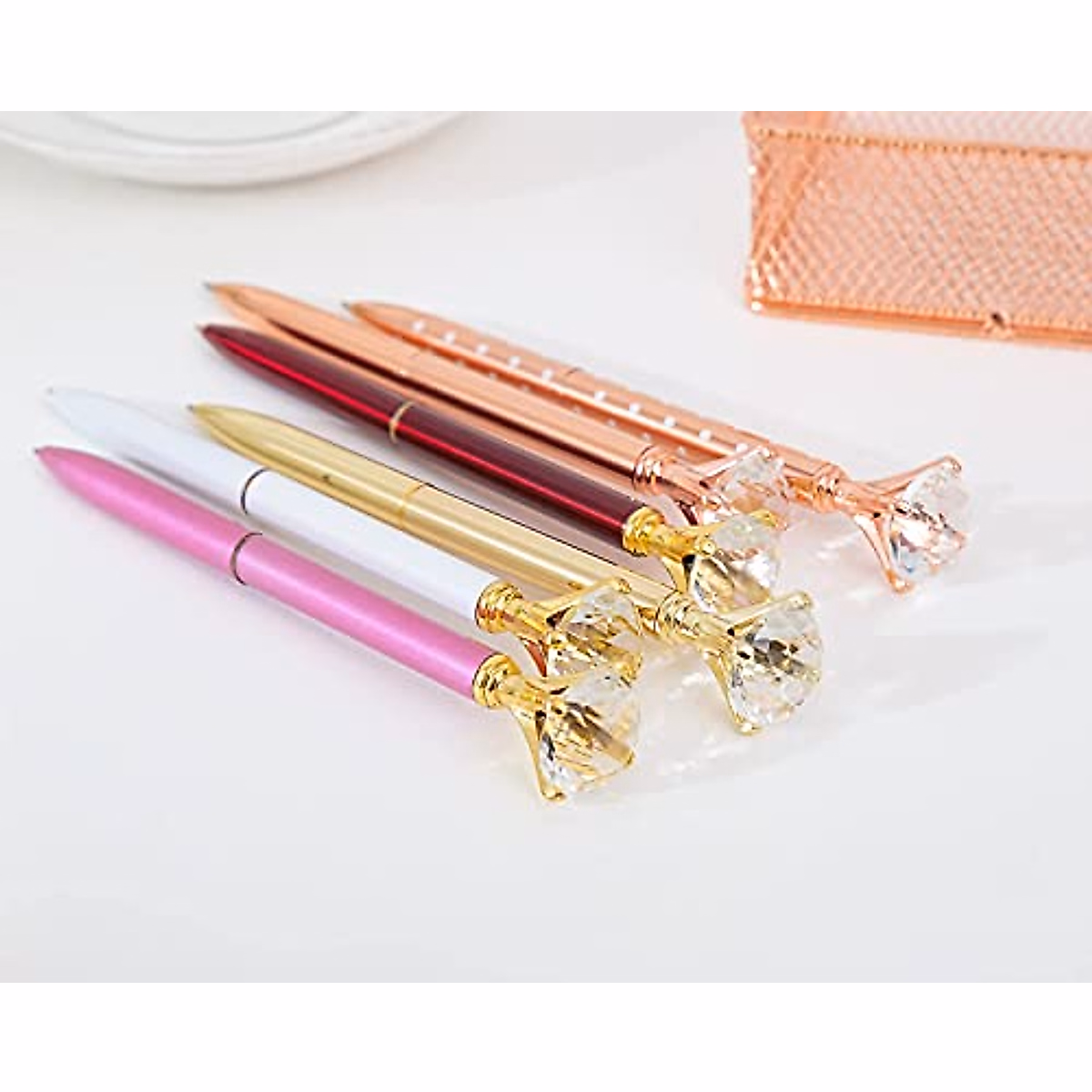 MSTOKIN Bling Crystal Diamond Pen metal ballpoint pens for Office School with Reffills students gift, pack of 3 4 5 8 12 (3 rose gold)