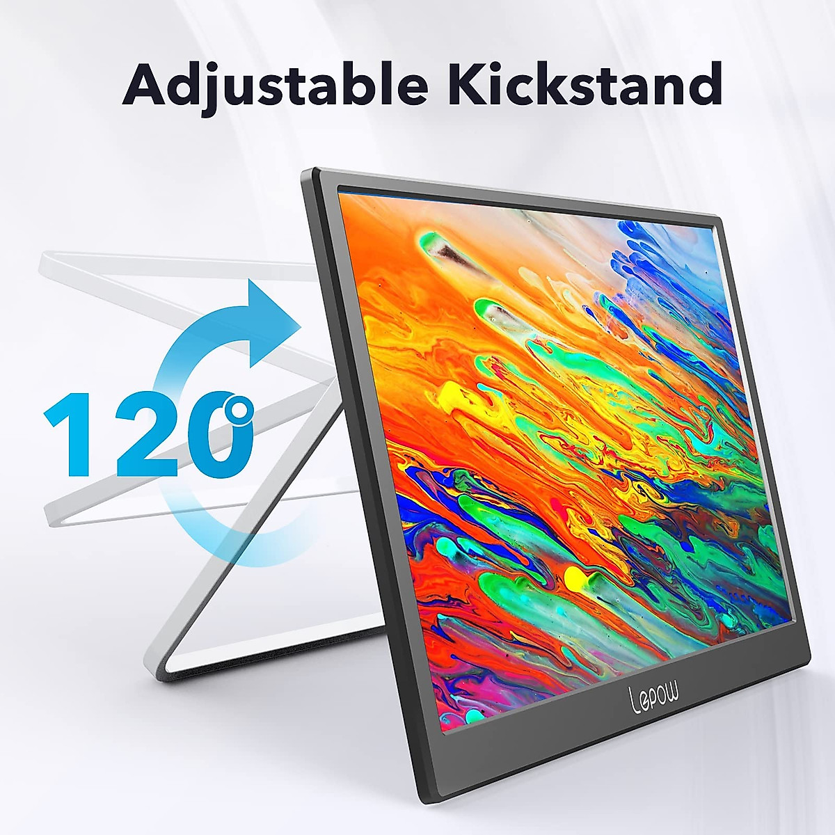 Lepow Portable Monitor C2S 15.4" Portable Laptop Monitor 1080P IPS Screen with Dual Speakers Foldable Kickstand HDMI USB Type-C Mini DP, External Travel Monitor for Laptop PC Phone Xbox Switch PS4