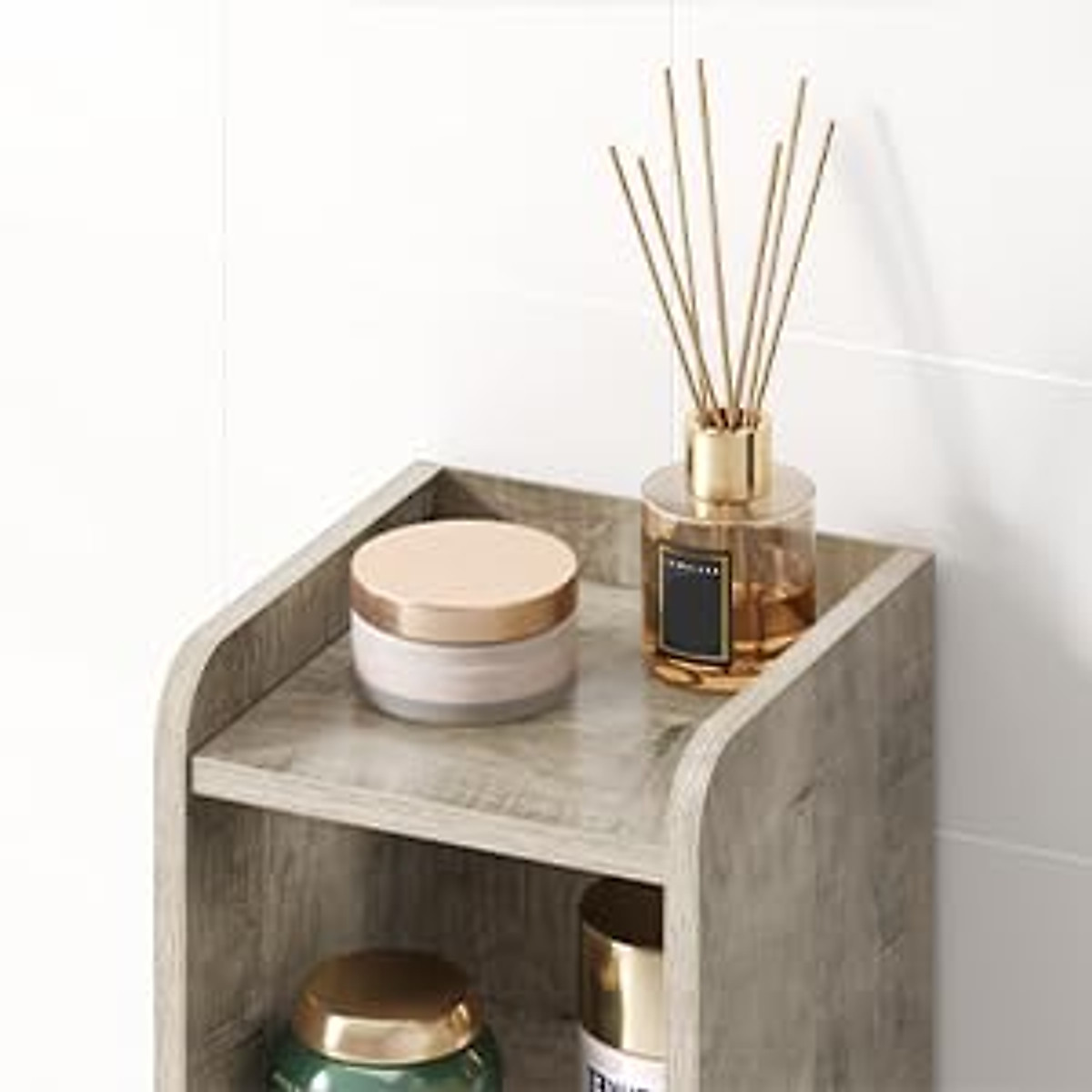 Hzuaneri Bathroom Storage Cabinet, Corner Floor Cabinet with Doors and Adjustable Shelf, Narrow Toilet Paper Cabinet, Bathroom Organizer for Small Spaces, Greige BC19705X