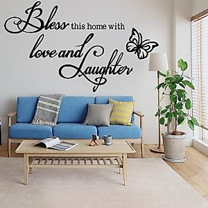 Wall Decal Wall Sticker Inspirational Quotes Bless This Home with Love and Laughter Wall Decal Wall Stickers for Bedroom Living Room Nursey Classroom Home Decor.