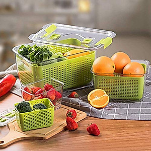 LUXEAR Fresh Container, 3PACK Produce Saver Container BPA Free Fridge Organizer for Vegetable Fruit and Salad Partitioned Food Storage Container with Vents Stay Fresh Containers Not Dishwashers Safe