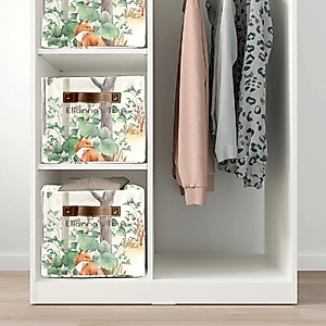 Joyestore Woodland Bear Deer Fox Personalized Storage Bins Baskets Cubes Organizer with Handle for Shelves Closet Nursery Toy 1 Pack