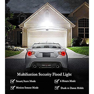 EMANER Security Lights Outdoor, Flood Lights Hardwired AC Power, Motion Sensor/Dusk to Dawn/ 6Hrs/Eco Dim 4 Working Modes, 5000K Daylight, Exterior Security Floodlight for Yard/Garage/Patio, 2Pack