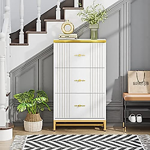 Tribesigns Shoe Cabinet with 3 Flip Drawers, Modern 18-24 Pair Shoe Rack Organizer with 2 Hanging Hooks, Freestanding Tipping Bucket Shoe Storage Cabinet for Entryway