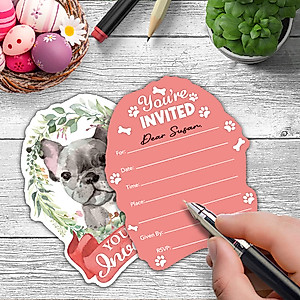 RZHV 15 Pack French Bulldog & Floral Shaped Fill-In Invitations Cards With Envelopes for Boys Girls Adults Dog Lover, Funny Baby Shower Birthday Bridal Shower, Wedding Party Invite
