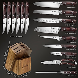 DDF iohEF Kitchen Knife Set, 16-Piece Knife Sets for Kitchen with Block Japanese Stainless Steel Knives Set with Sharpener Ultra Sharp Professional Chef Knife Set with Ergonomic Handle for Cutting