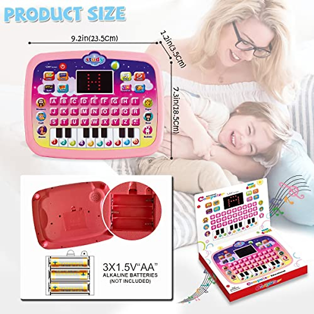 Kids Tablet Toddler Learning Pad with LED Screen Teach Alphabet Numbers Word Music Math Early Development Interactive Electronic Toy for Boys & Girls 3 Years+