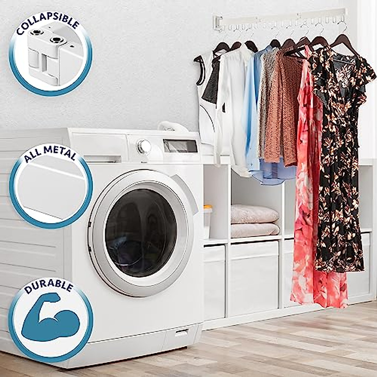 Luxe Laundry Premium Wall Mounted Clothes Drying Rack, Aluminum Wall Mounted, Foldable (Tri-Fold), Collapsible, Space Saving Clothes Drying Rack for Laundry Room, Wall, Dry-Wall, White